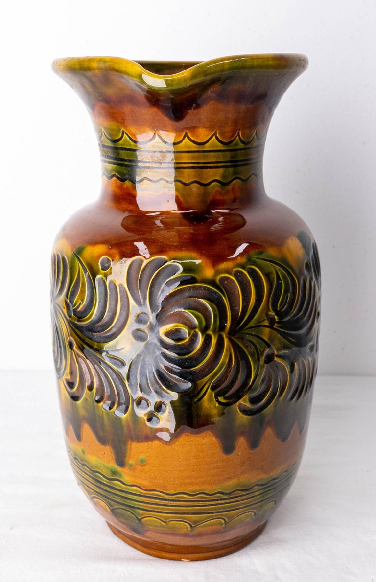 Ceramic Pitcher with Decoration of Relief Leaves, Mid-Century Germany ...