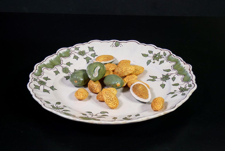 Ceramic Plate by Moustiers with Almonds Sculpture, Hand Painted, France ...