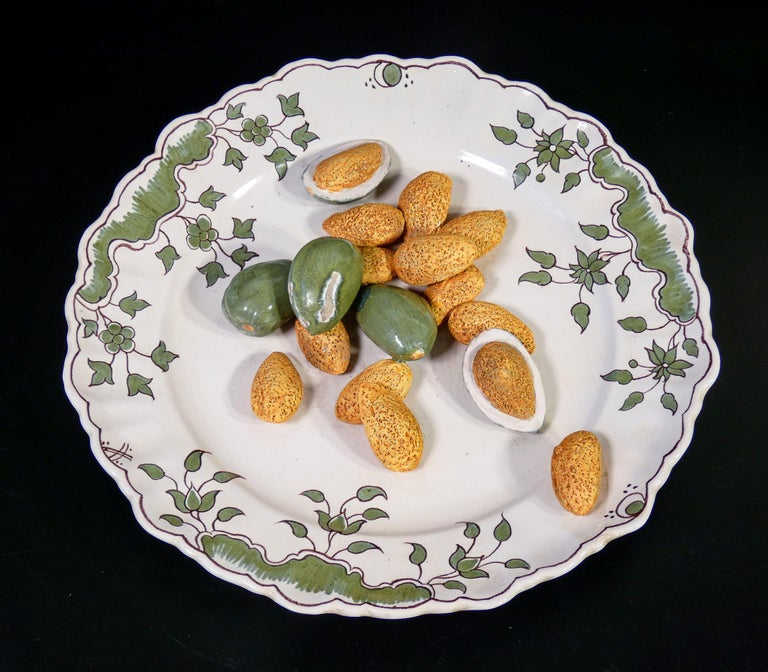 Ceramic Plate by Moustiers with Almonds Sculpture, Hand Painted, France ...