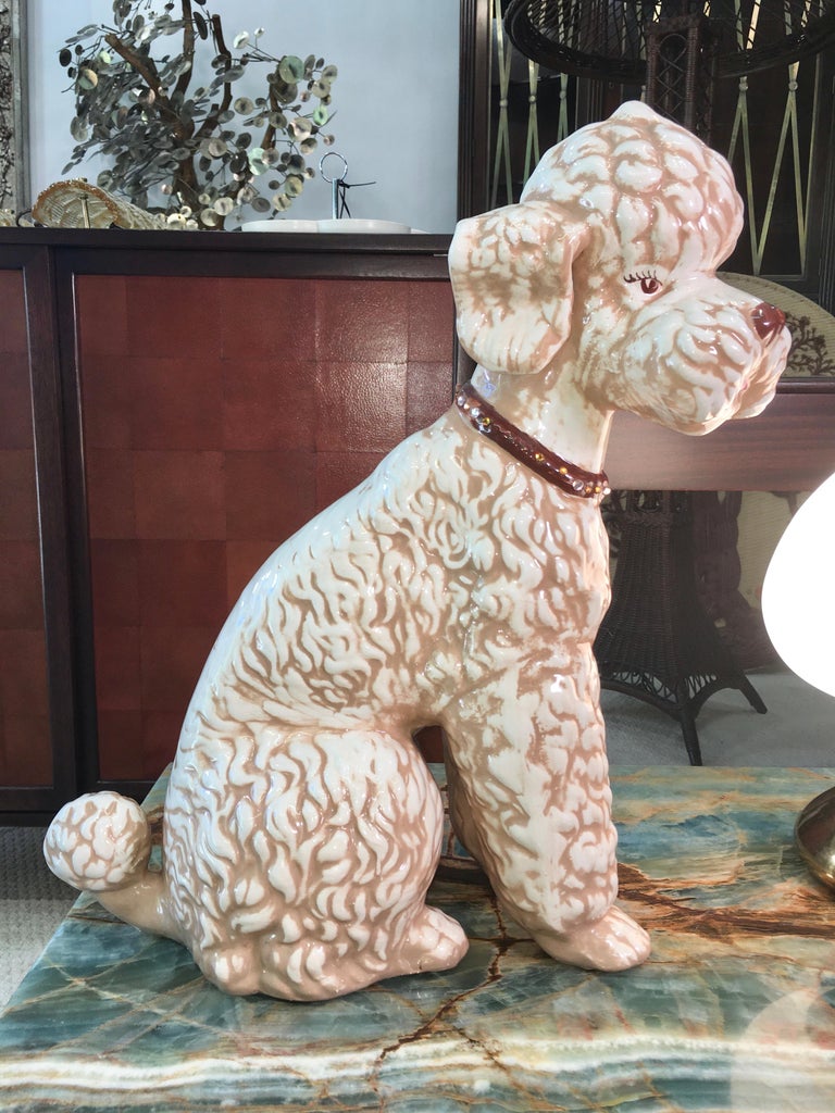 Ceramic Poodle with Jeweled Collar For Sale at 1stDibs