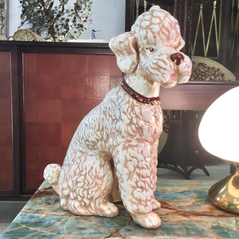 Ceramic Poodle with Jeweled Collar For Sale at 1stDibs