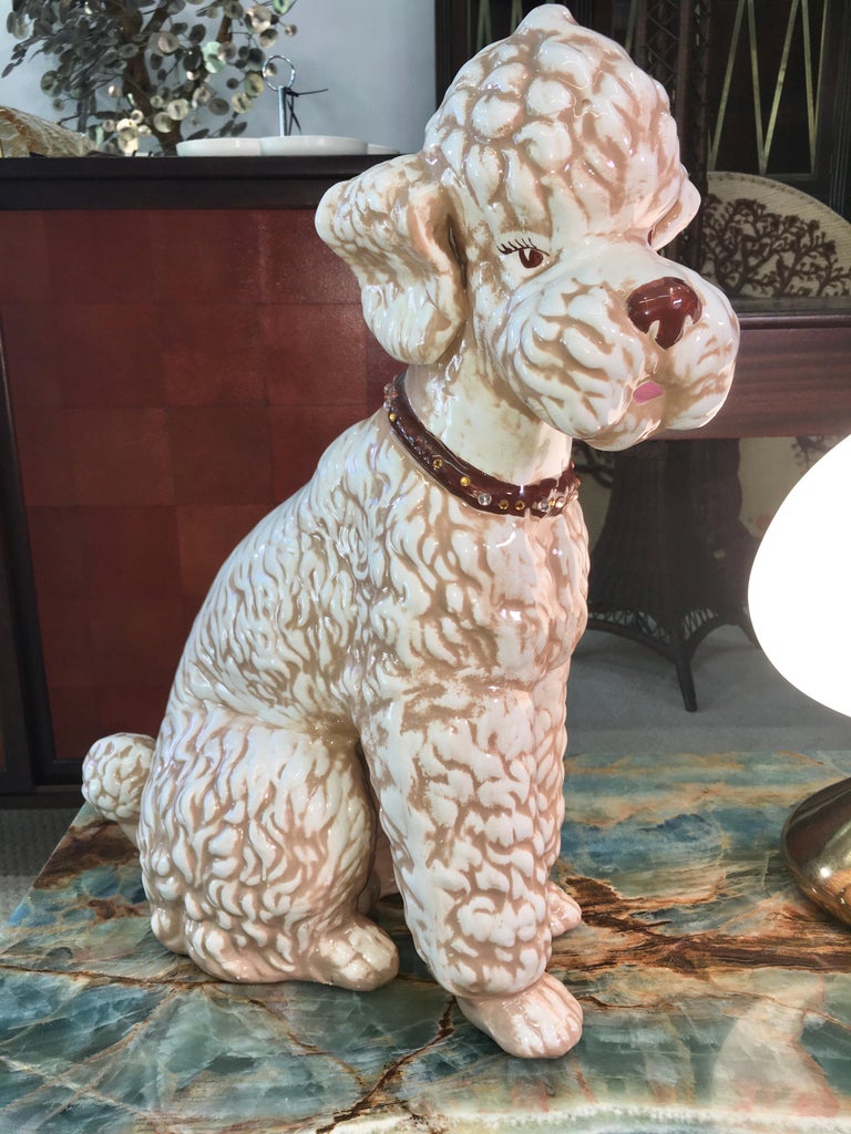 Ceramic Poodle with Jeweled Collar For Sale at 1stDibs