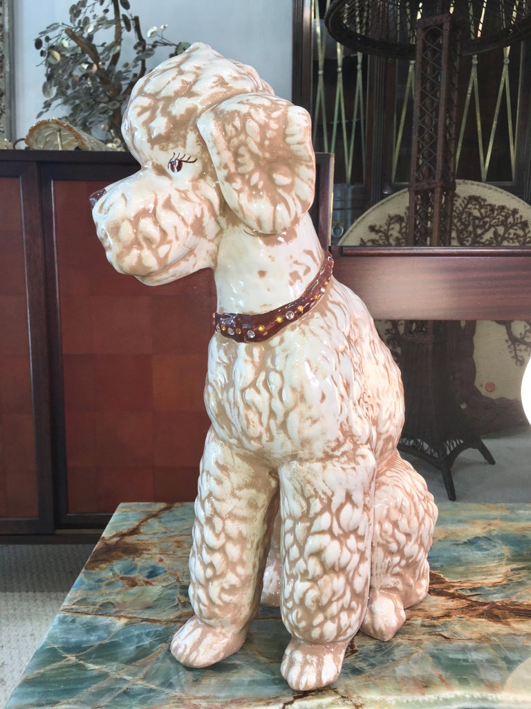 Ceramic Poodle with Jeweled Collar For Sale at 1stDibs