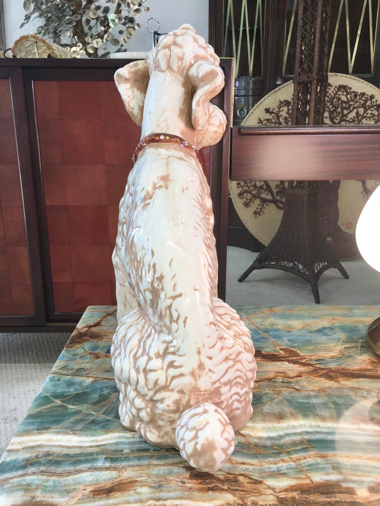 Ceramic Poodle with Jeweled Collar For Sale at 1stDibs