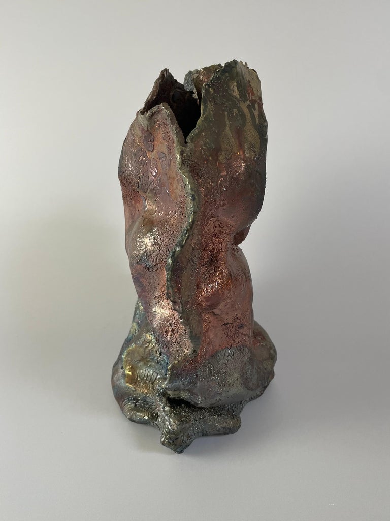 Ceramic Raku Fired Vessel, Sculpture, Vase For Sale at 1stDibs