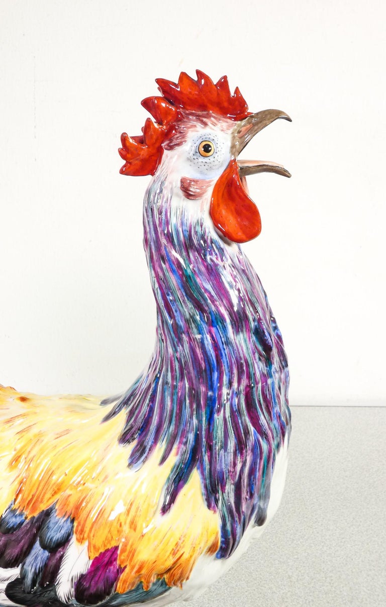 Ceramic Sculpture by Porzellanfabrik Kalk, Rooster, Germany, Early 20th ...
