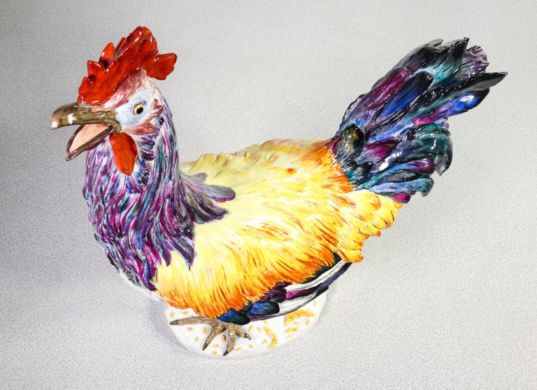 Ceramic Sculpture by Porzellanfabrik Kalk, Rooster, Germany, Early 20th ...
