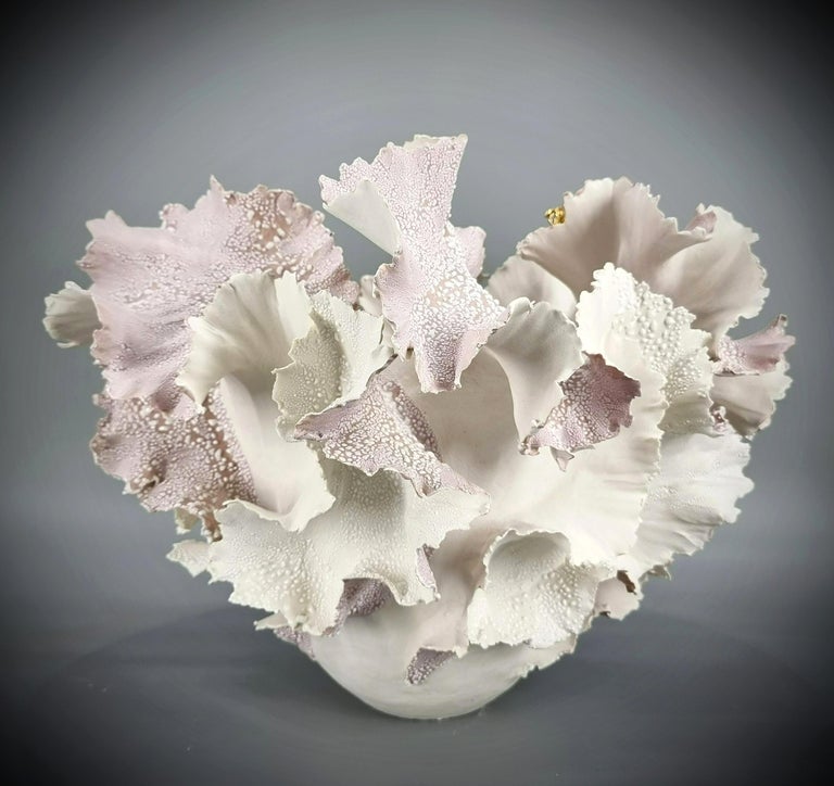 Ceramic Sculpture with Handbuilt Lace and Gold /105 at 1stDibs