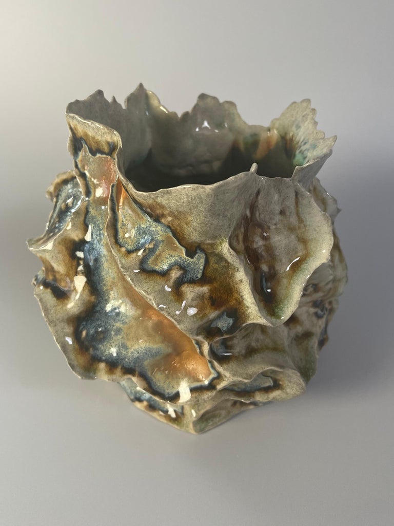 Ceramic Soda Fired Organic Shaped Vessel Vase For Sale at 1stDibs