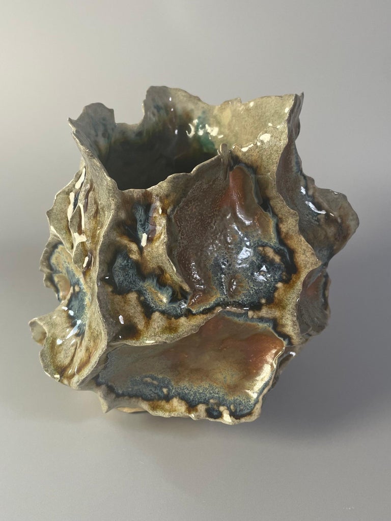 Ceramic Soda Fired Organic Shaped Vessel Vase For Sale at 1stDibs