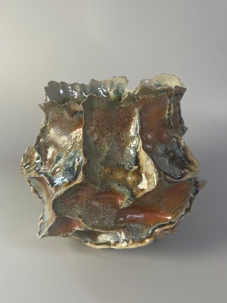 Ceramic Soda Fired Organic Shaped Vessel Vase For Sale at 1stDibs