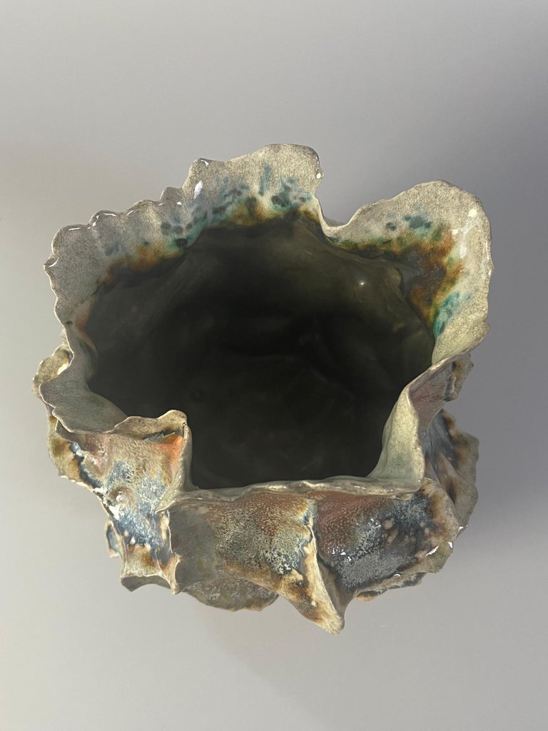 Ceramic Soda Fired Organic Shaped Vessel Vase For Sale at 1stDibs