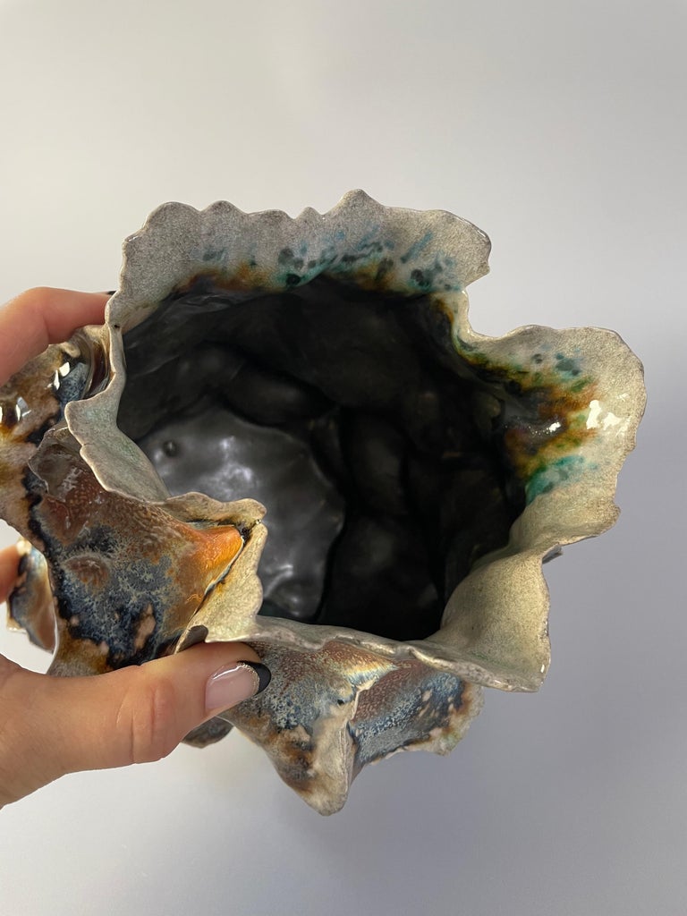 Ceramic Soda Fired Organic Shaped Vessel Vase For Sale at 1stDibs