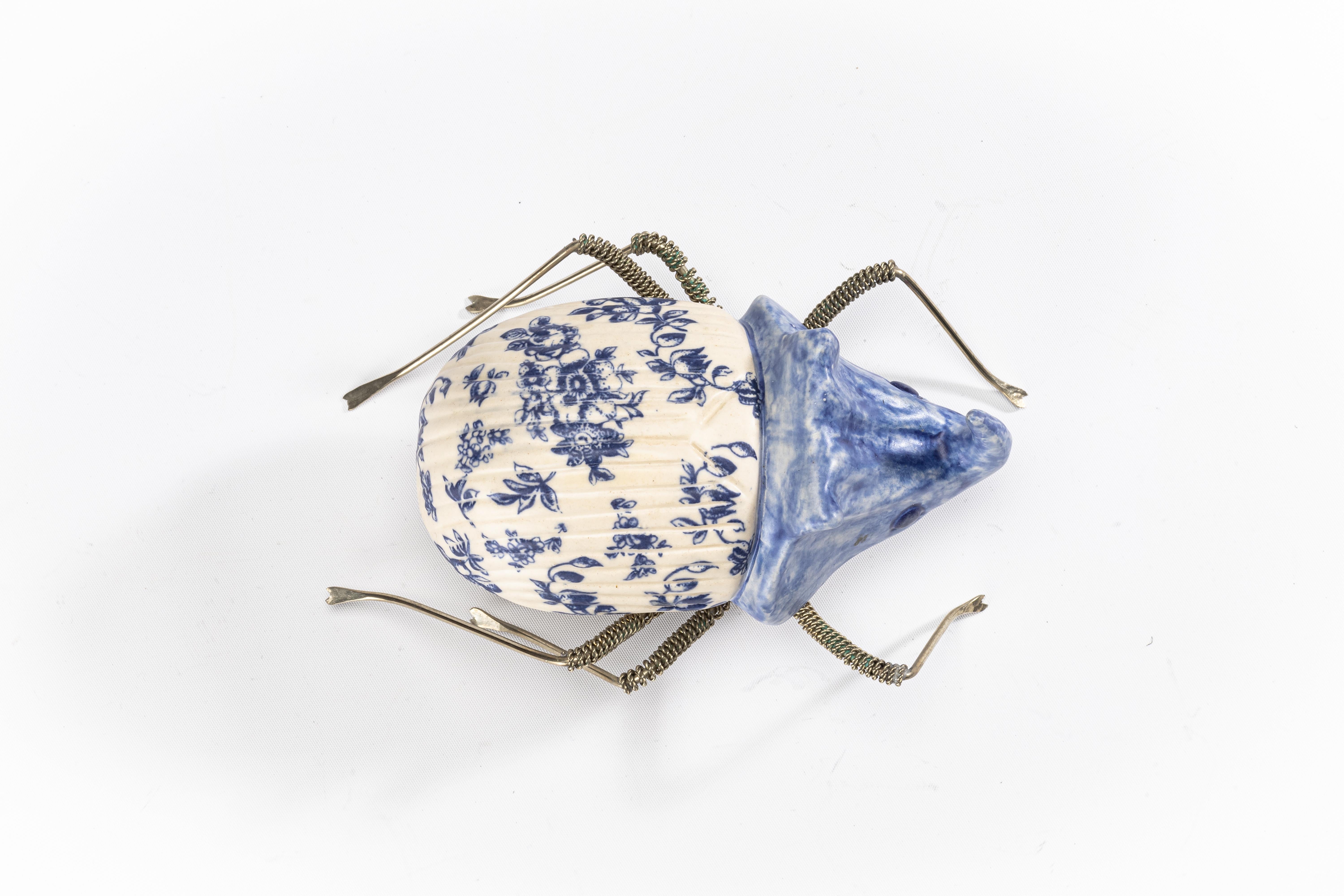 Ceramic Stag Beetle and White Metal by Estudio Guerrero at 1stDibs