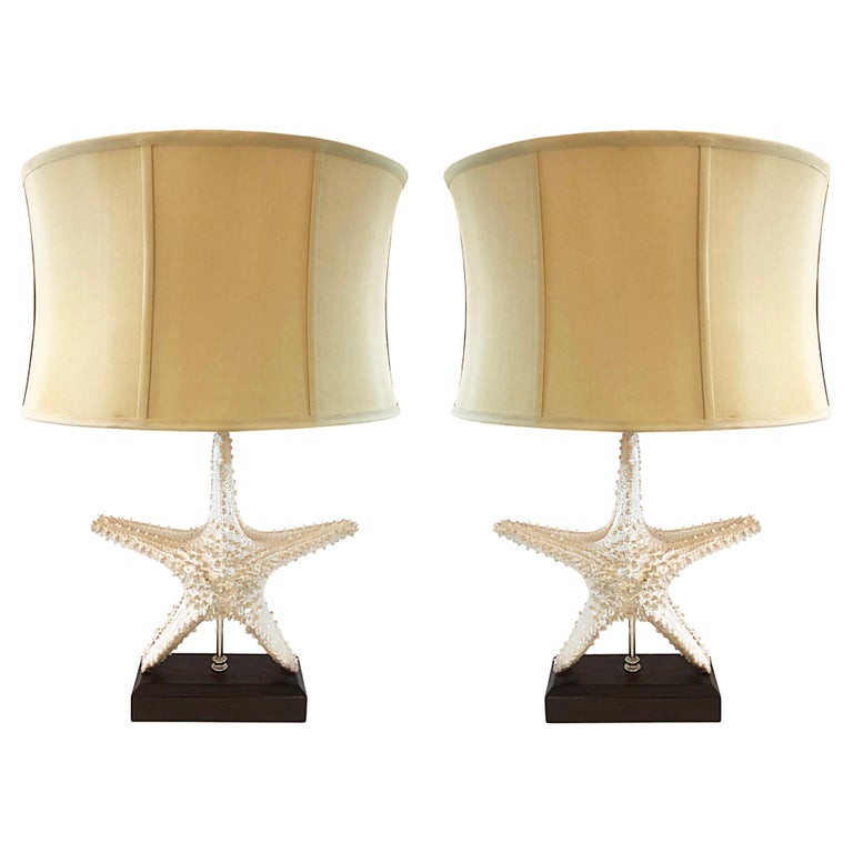Ceramic Starfish Table Lamps with Silk Shades, Late 20th Century, Pair ...