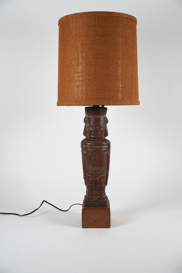 Ceramic Table Lamp with Aztec Motif, circa 1950s For Sale at 1stDibs