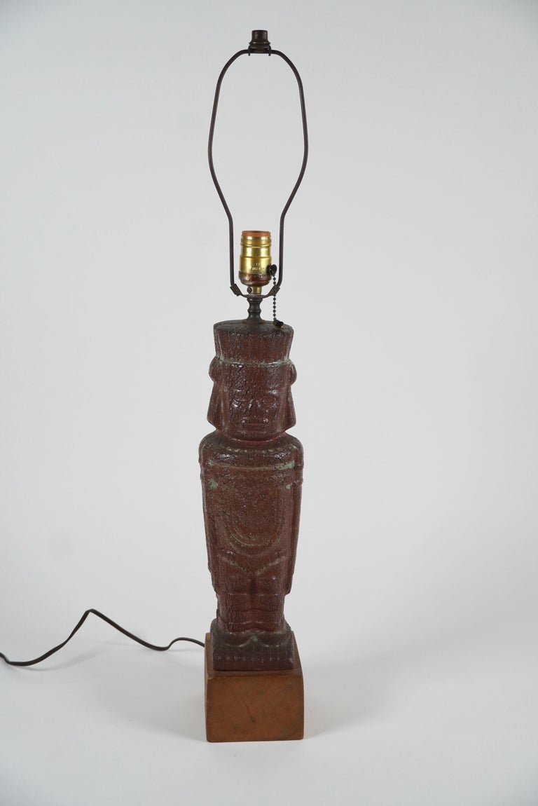 Ceramic Table Lamp with Aztec Motif, circa 1950s For Sale at 1stDibs