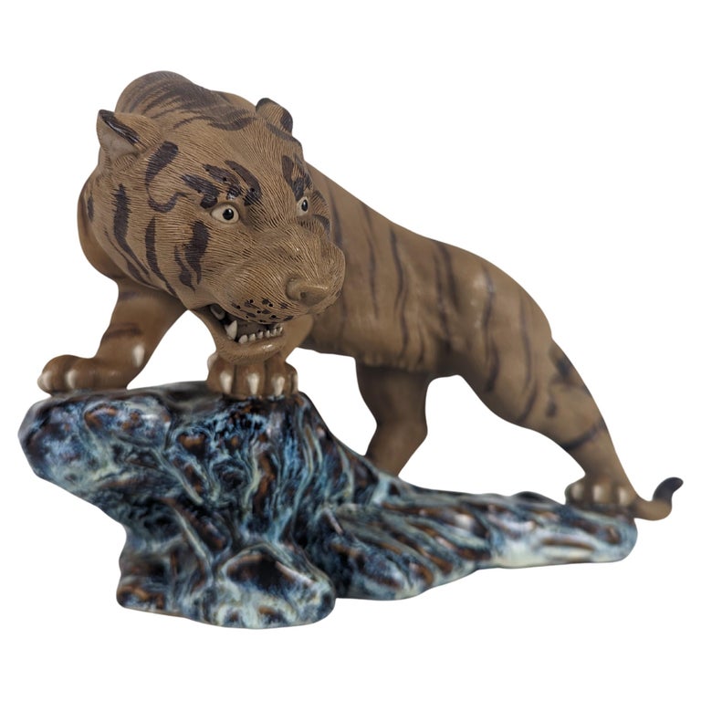 Ceramic Tiger Sculpture Shiwan Midcentury For Sale at 1stDibs