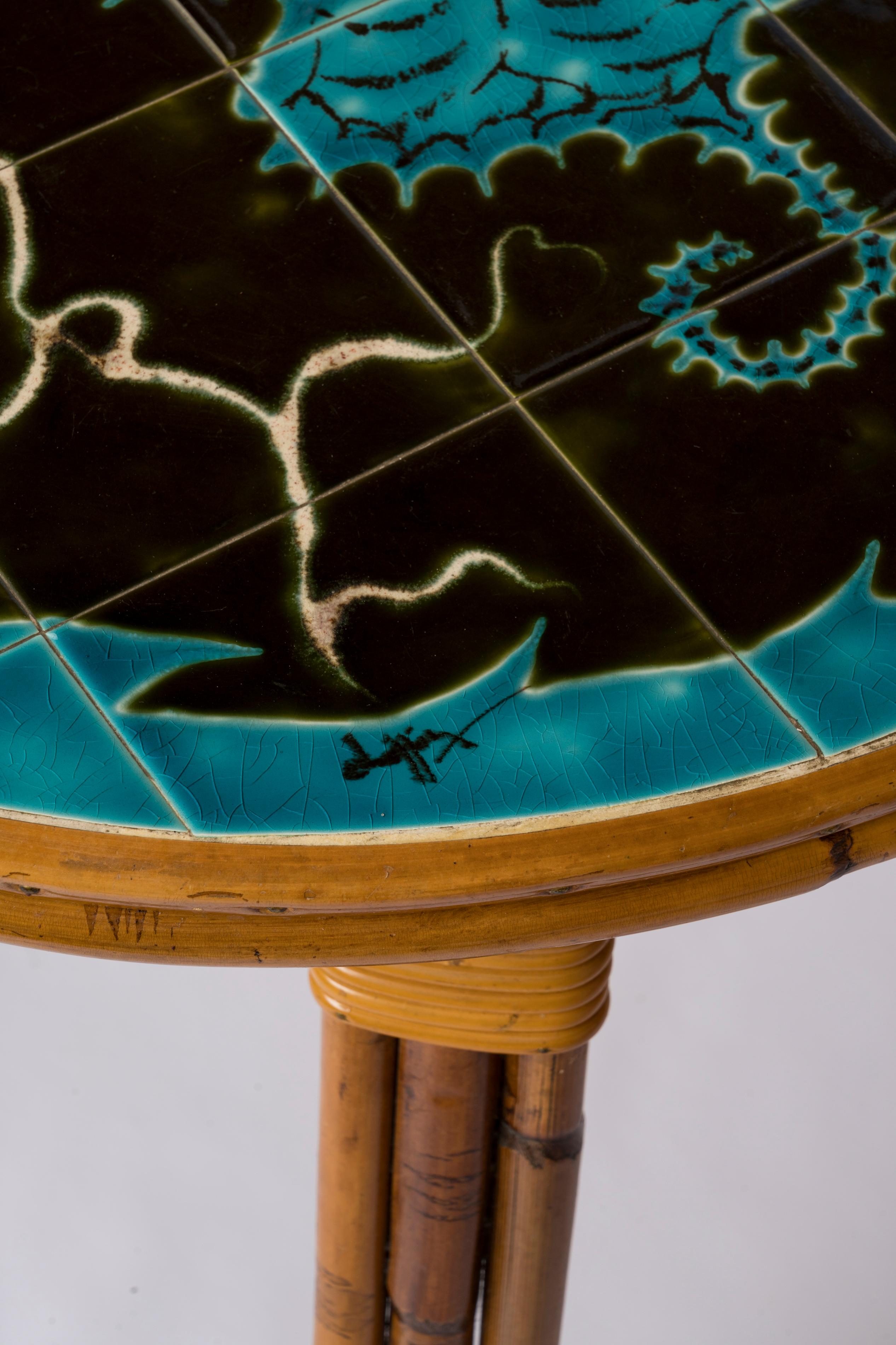 Ceramic Tiles and Rattan Dining Table by Adoux Minnet and Georges ...