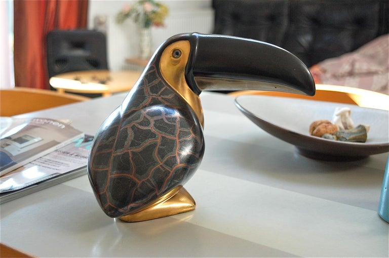 Ceramic Toucan in Black and Gold Glaze, Mid-20th Century For Sale at ...