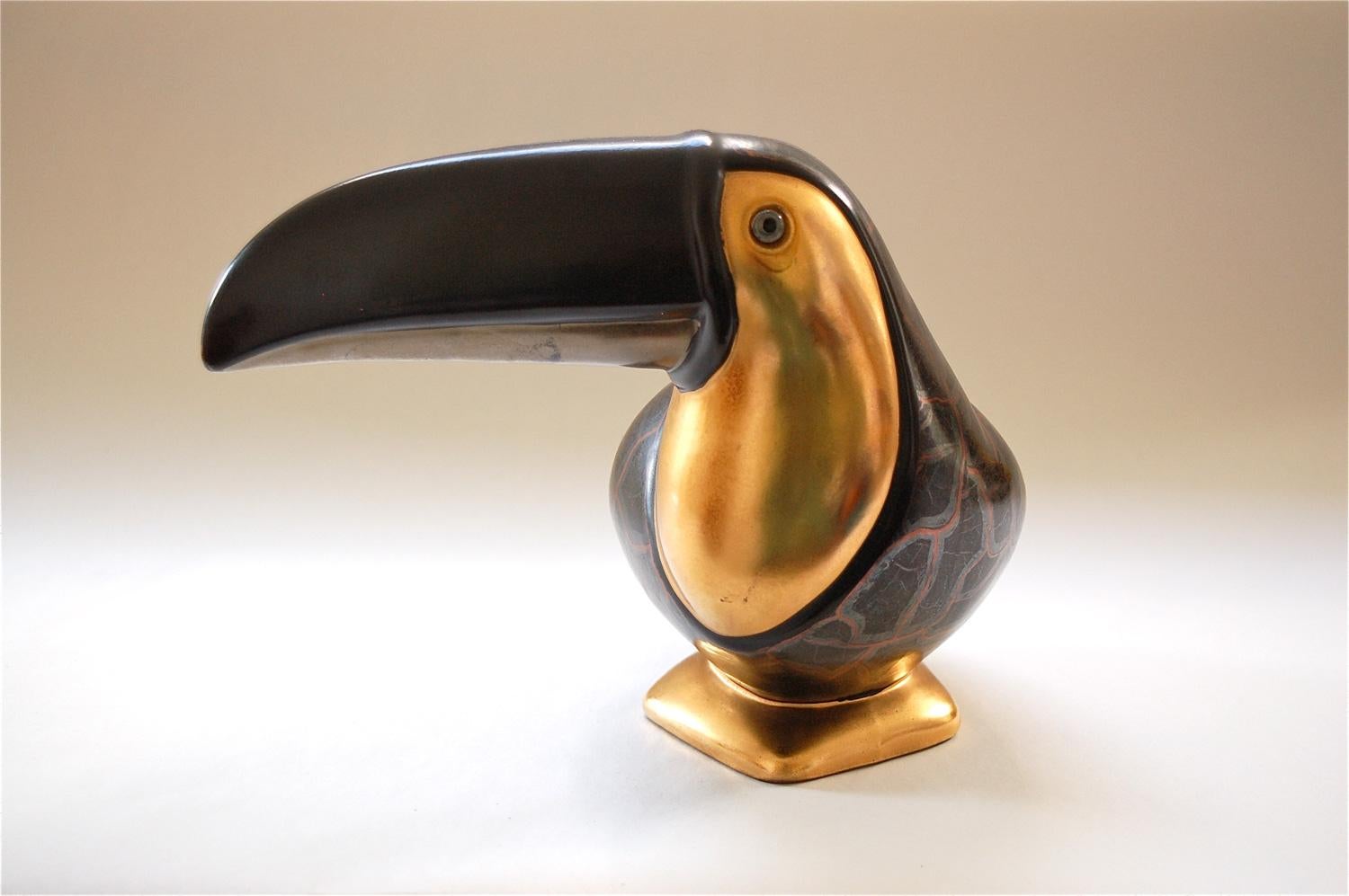 Ceramic Toucan in Black and Gold Glaze, Mid-20th Century For Sale at ...