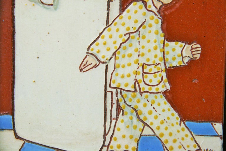 Folk Art Ceramic Tryptic "Cat Gone Wild" For Sale at 1stDibs