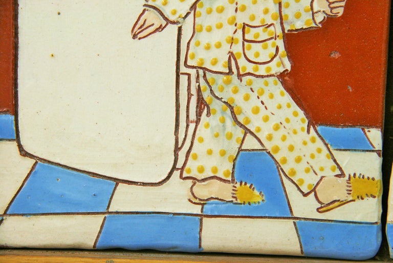 Folk Art Ceramic Tryptic "Cat Gone Wild" For Sale at 1stDibs