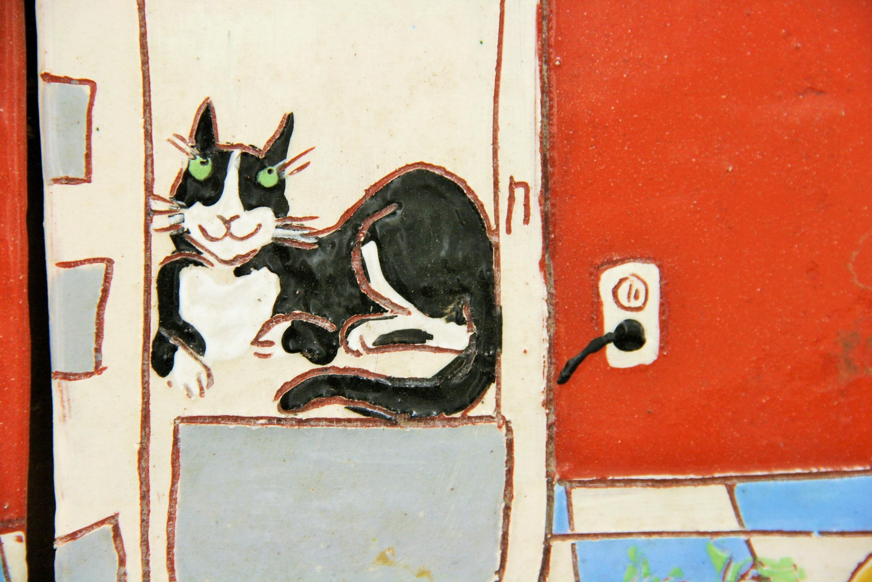 Folk Art Ceramic Tryptic "Cat Gone Wild" at 1stDibs