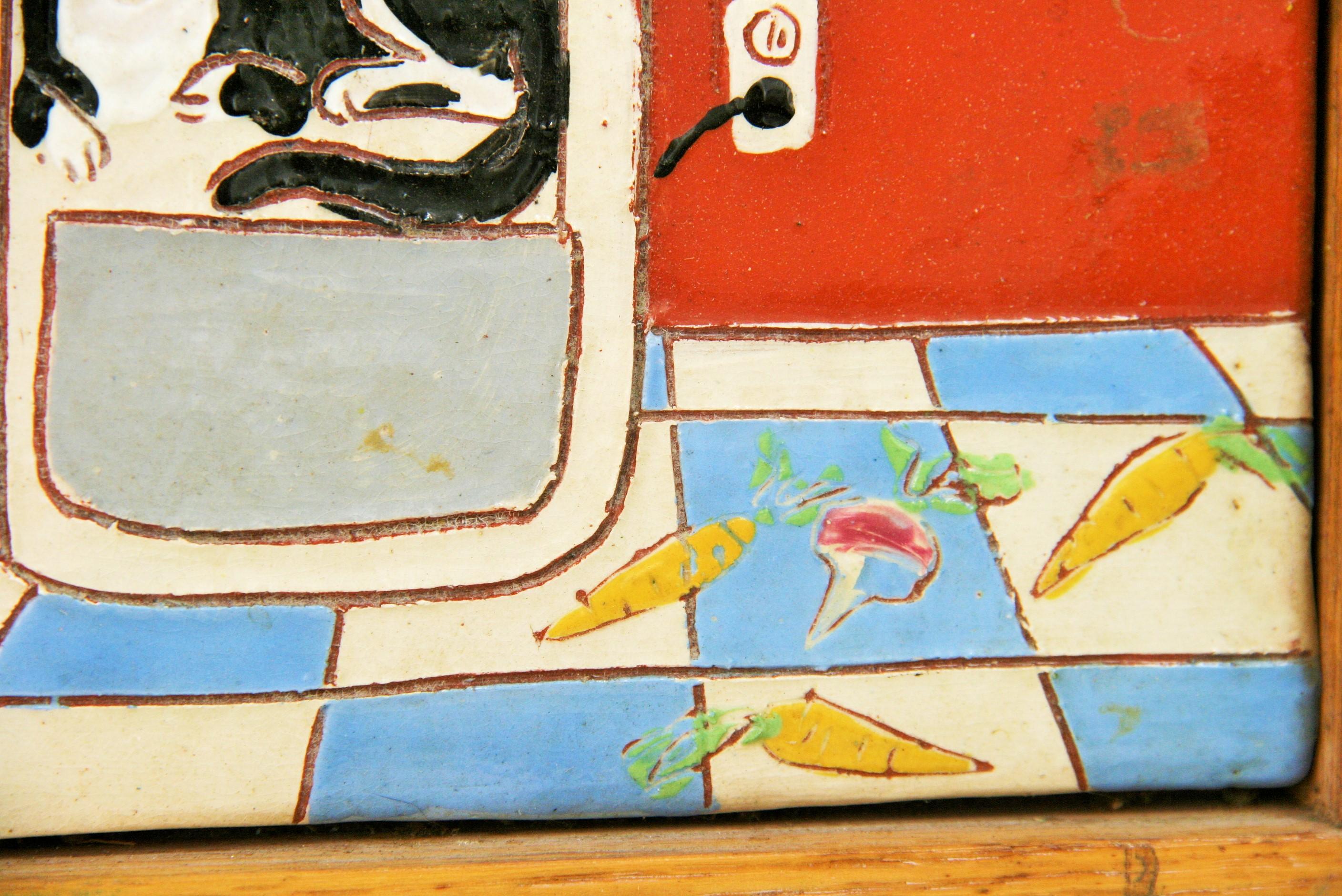 Folk Art Ceramic Tryptic "Cat Gone Wild" at 1stDibs