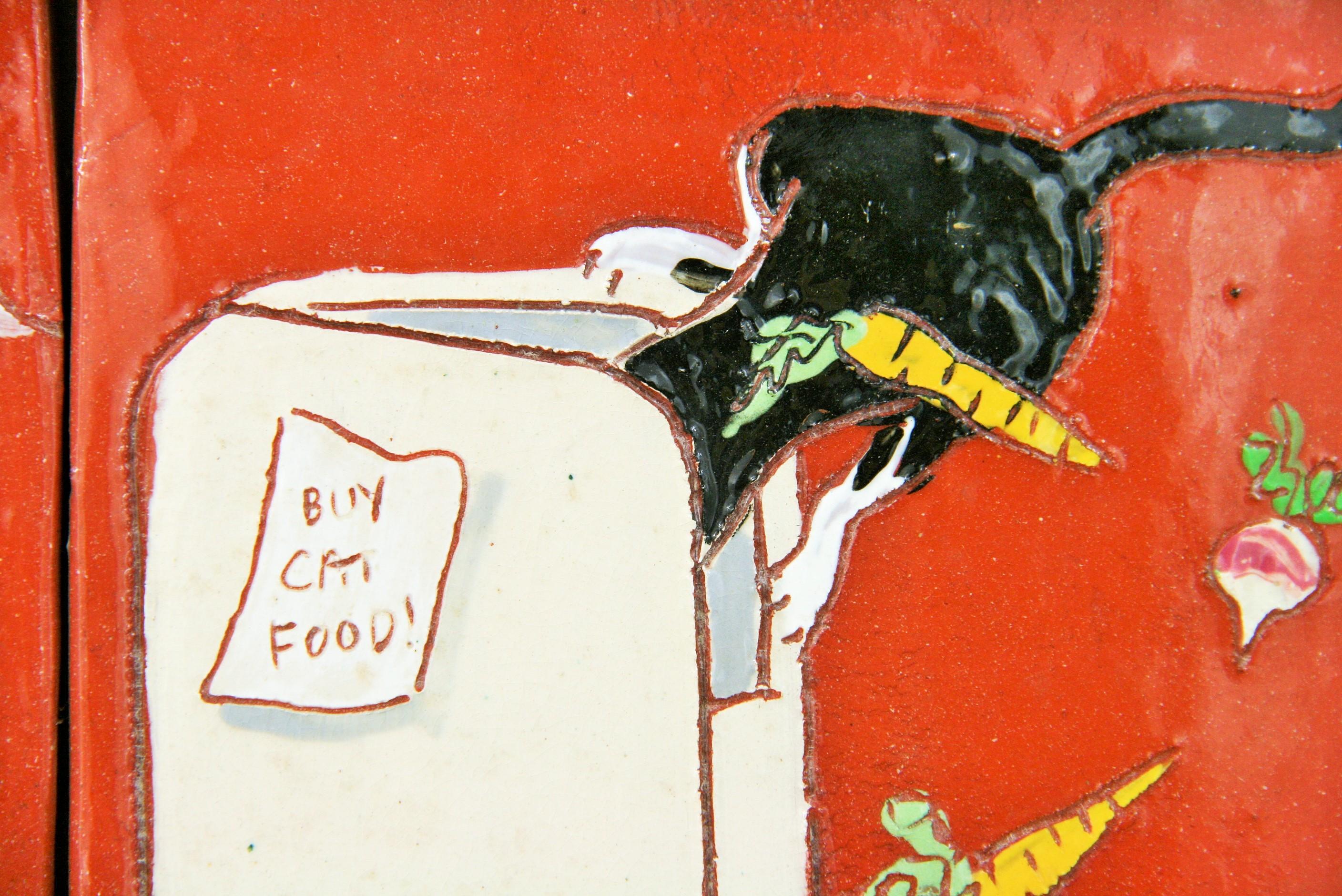 Folk Art Ceramic Tryptic "Cat Gone Wild" at 1stDibs