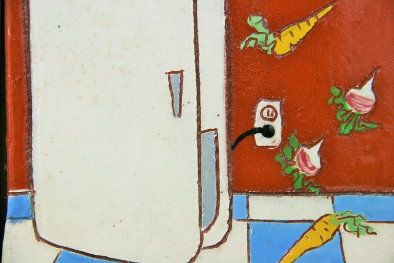 Folk Art Ceramic Tryptic "Cat Gone Wild" For Sale at 1stDibs