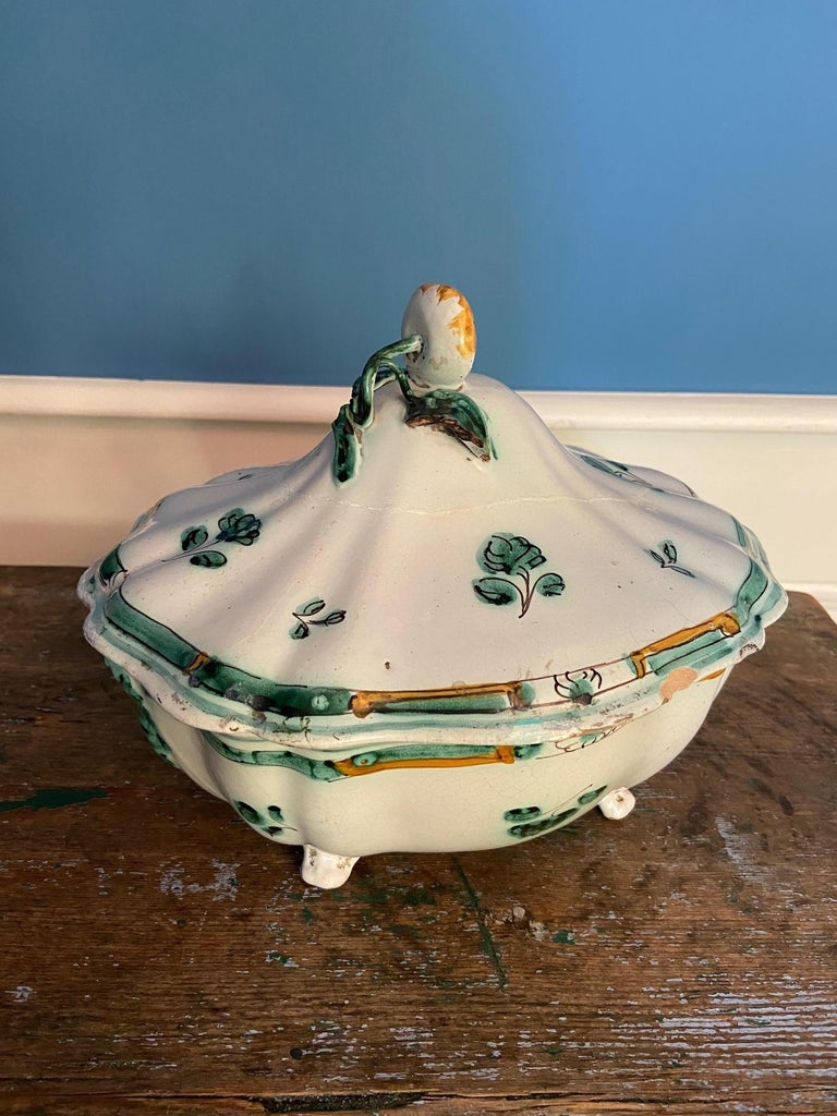 Ceramic Tureen with Green Yellow Flower Decorations, Italy, 18th ...