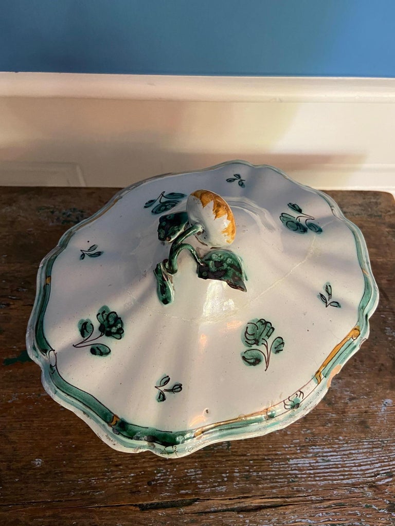 Ceramic Tureen with Green Yellow Flower Decorations, Italy, 18th ...