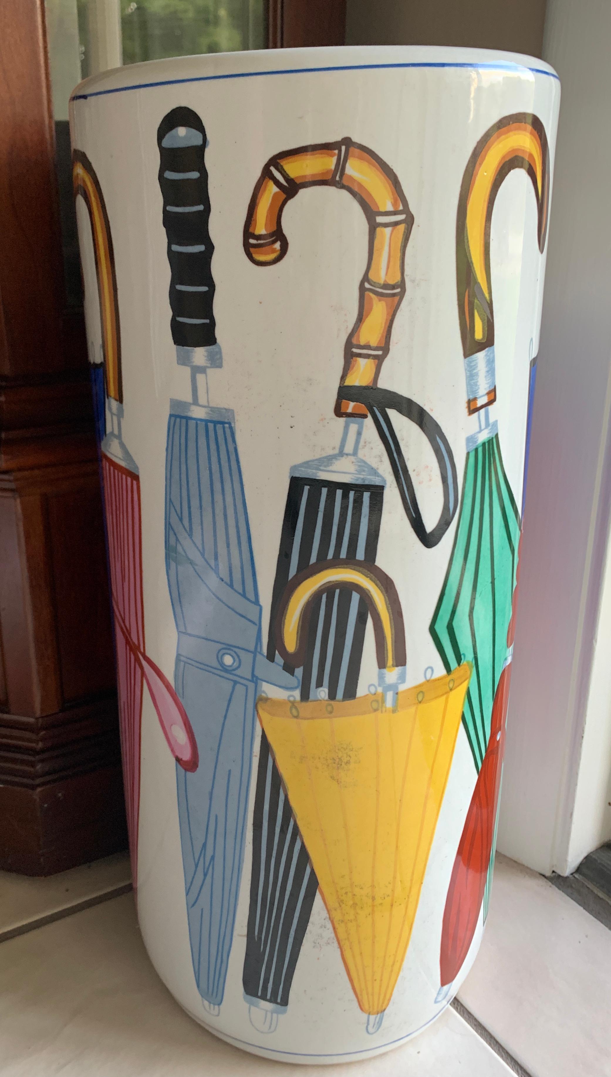 Ceramic Umbrella Stand with Umbrella Illustrations at 1stDibs