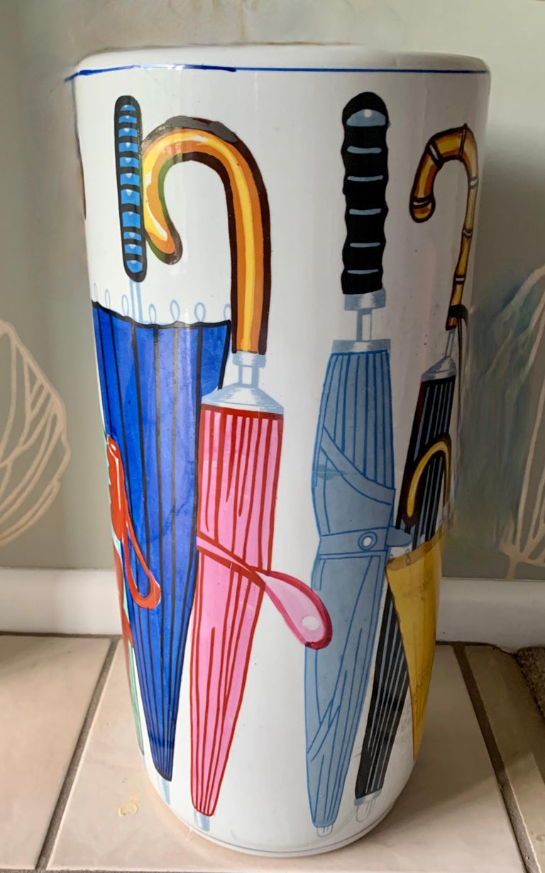 Ceramic Umbrella Stand with Umbrella Illustrations For Sale at 1stDibs
