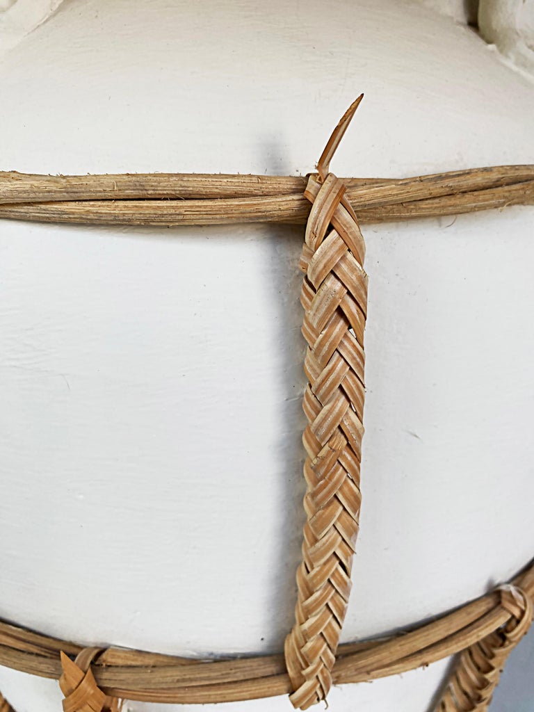 Ceramic Urn Mounted Lamps with Braided Reed, Burlap Shades For Sale at ...