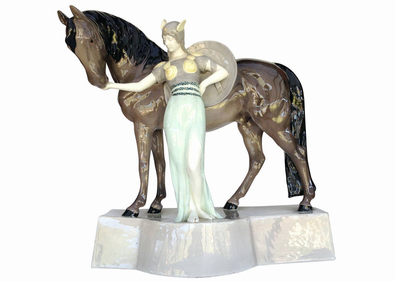 Ceramic Valkyrie and Horse Sculpture by Stanislaus Capeque for ...