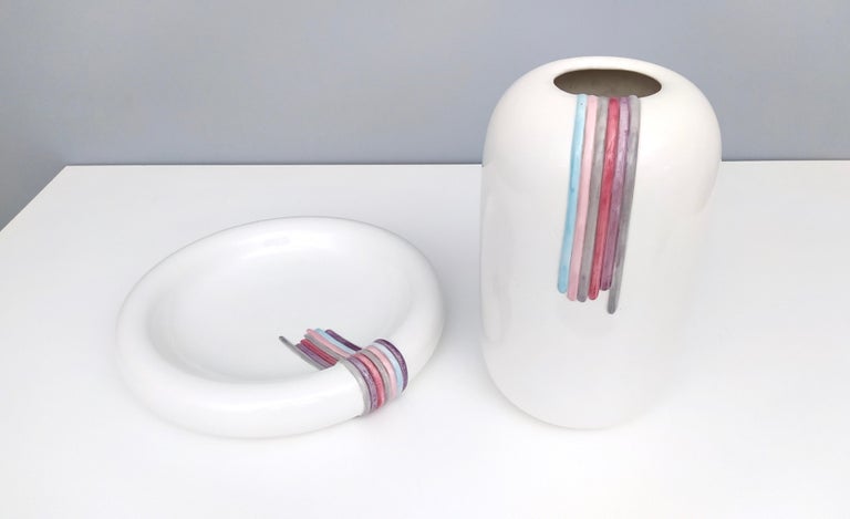 White Ceramic Vase by Ambrogio Pozzi with Hand Painted Details, Italy ...