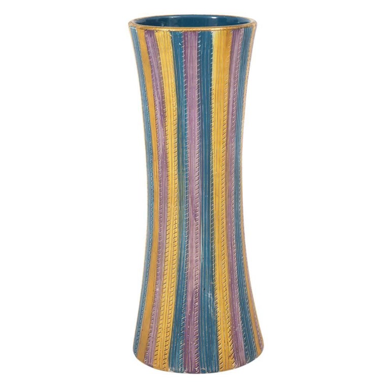 Elbee Vase, Ceramic Stripes, Pastel and Gold, Signed For Sale at ...
