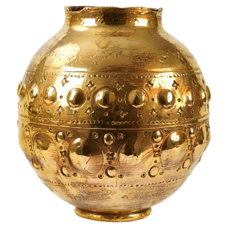 Ceramic Vase Vessel 24 Karat Gold Luster Sculpture Spherical ...