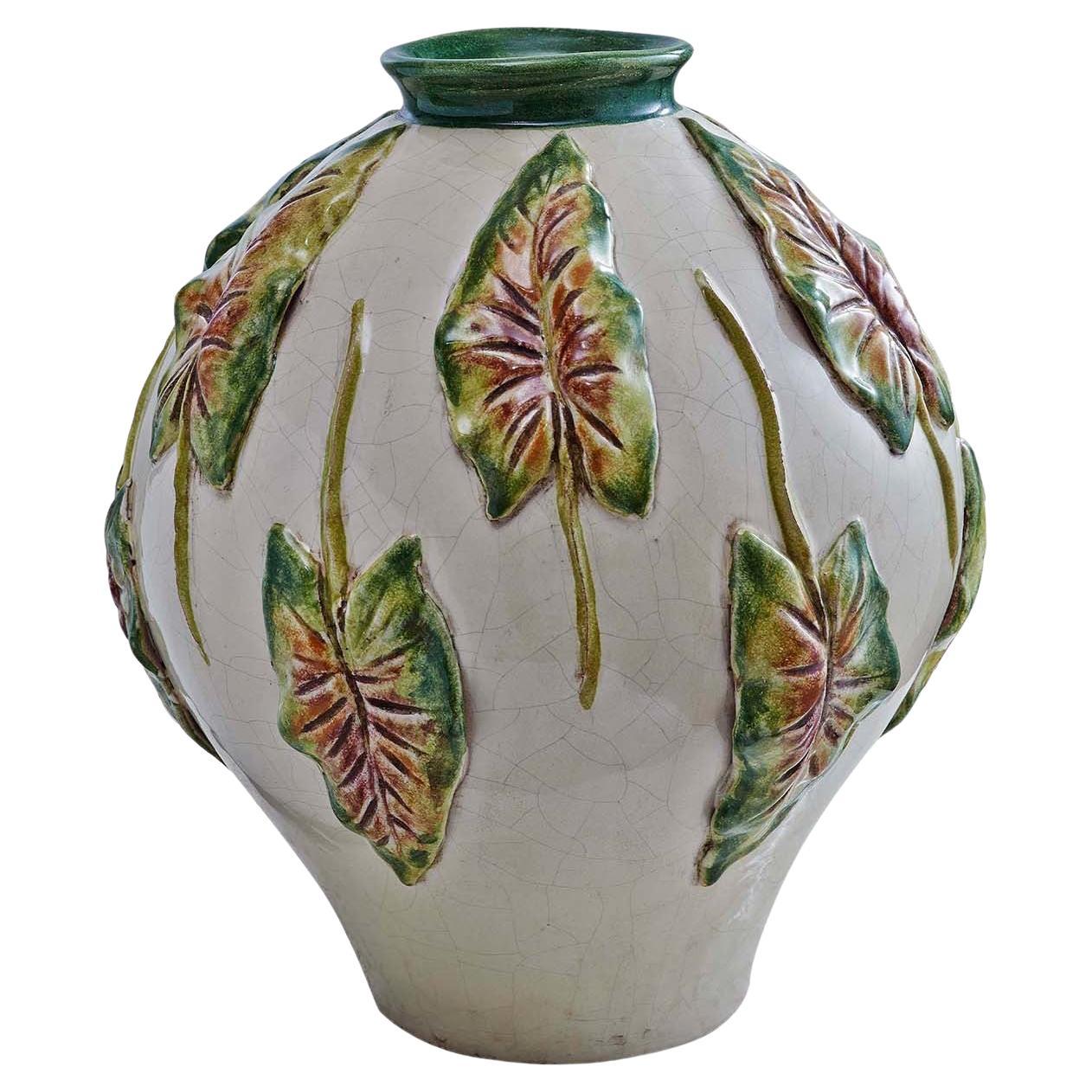 Brass Vase with Sculpted Leaves Base For Sale at 1stDibs