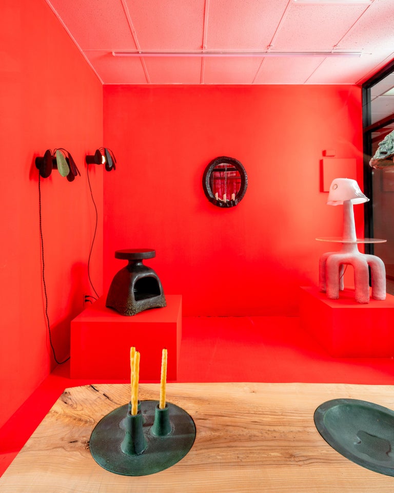 Ceramic Wall Mirror with Three Candle Holders By Ellen Pong For Sale at ...