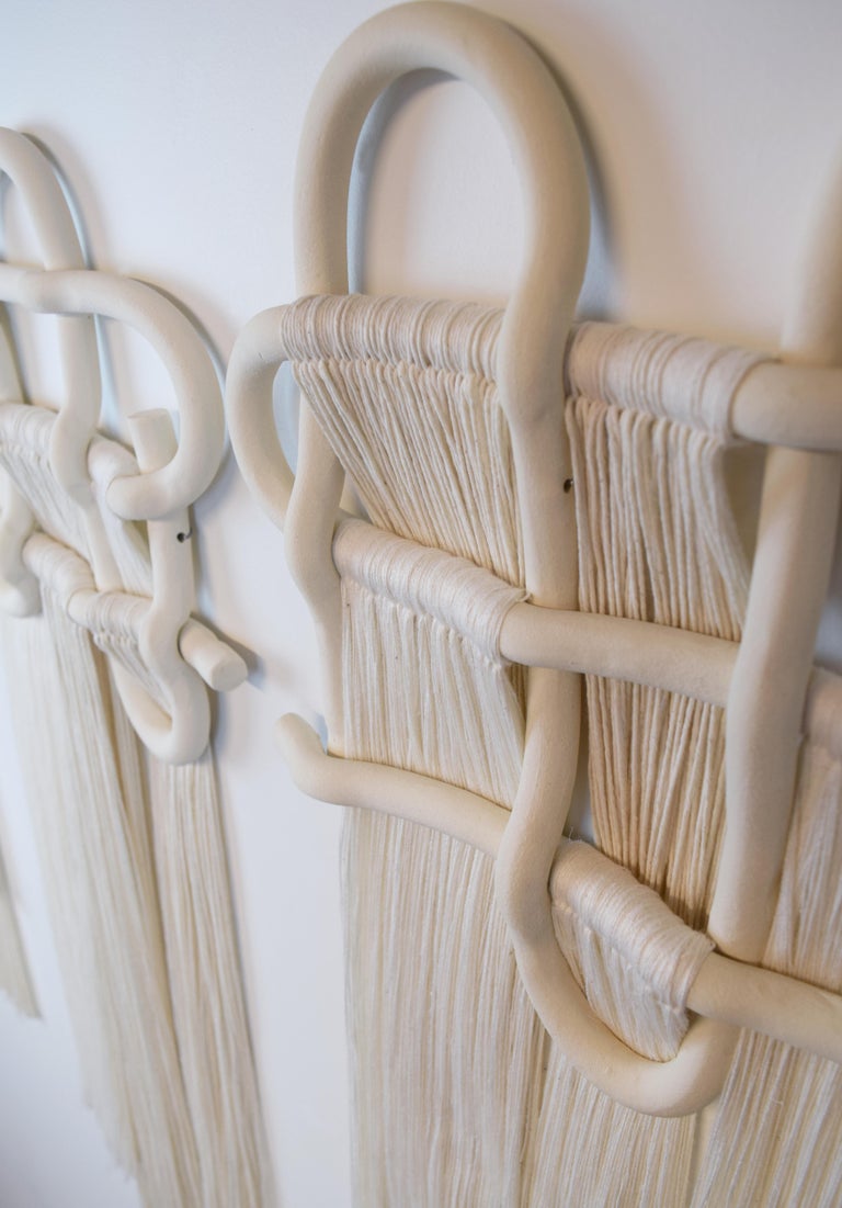 Ceramic and Woven Cotton Wall Sculpture #758, Unglazed Stoneware with ...