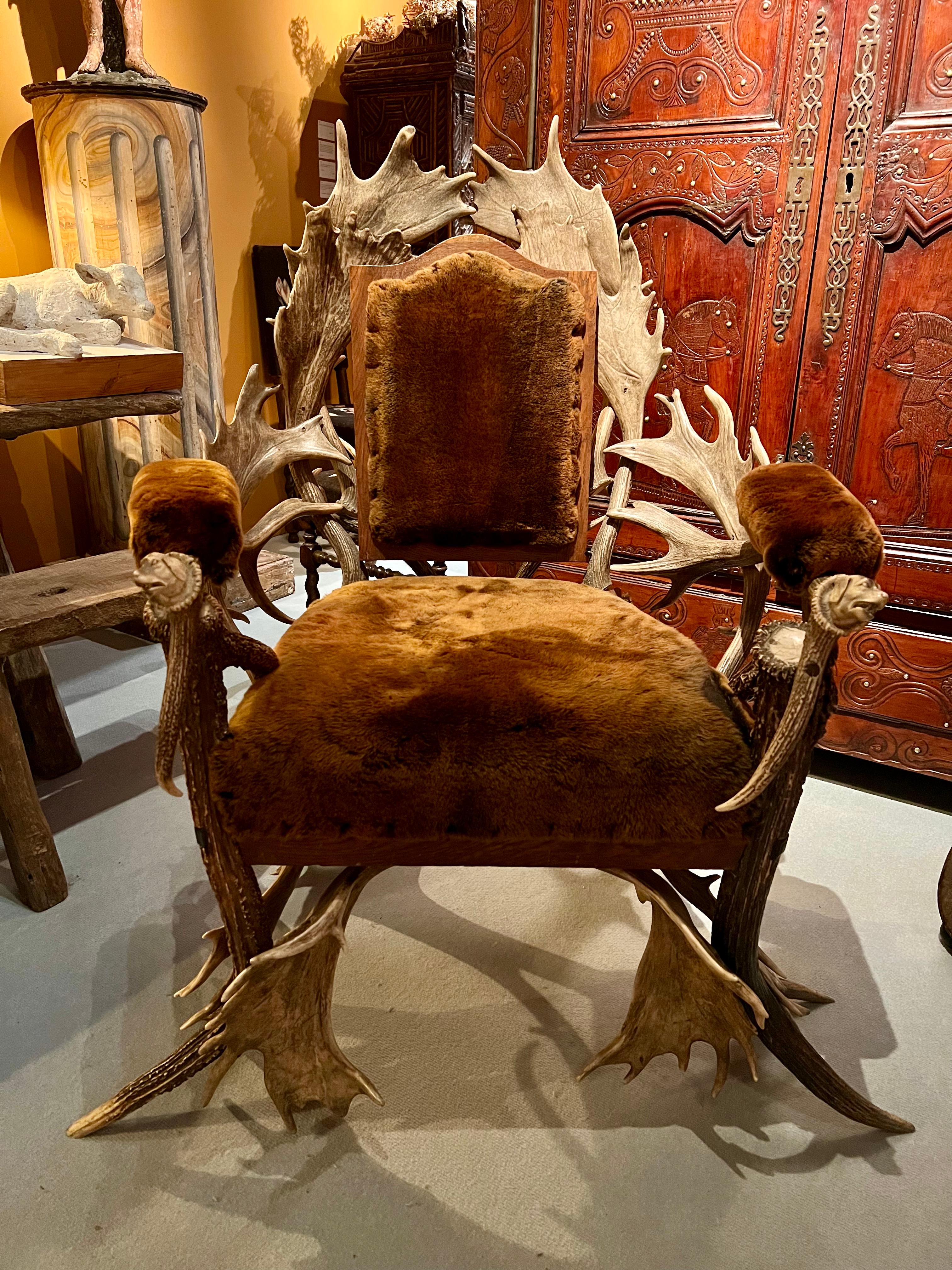 Ceremonial armchair made of deer wood and covered with sheepskin For ...