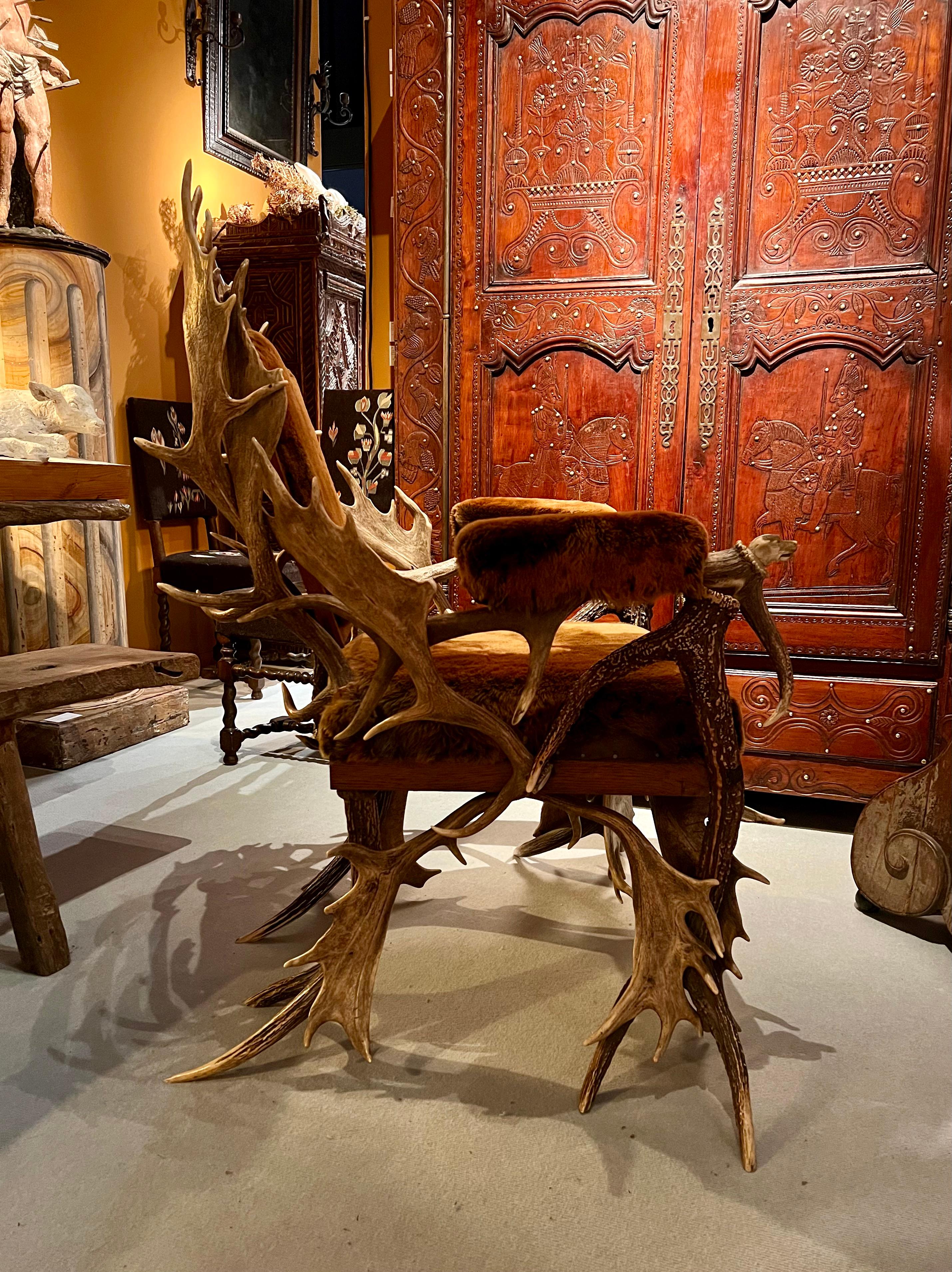 Ceremonial armchair made of deer wood and covered with sheepskin For ...