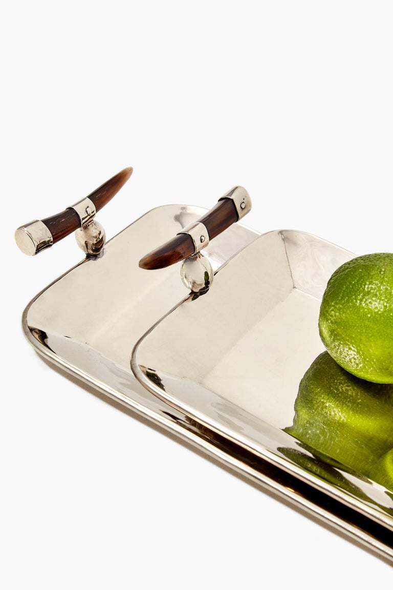 CERRO Rectangular Large Tray, Horn and Alpaca Silver For Sale at ...