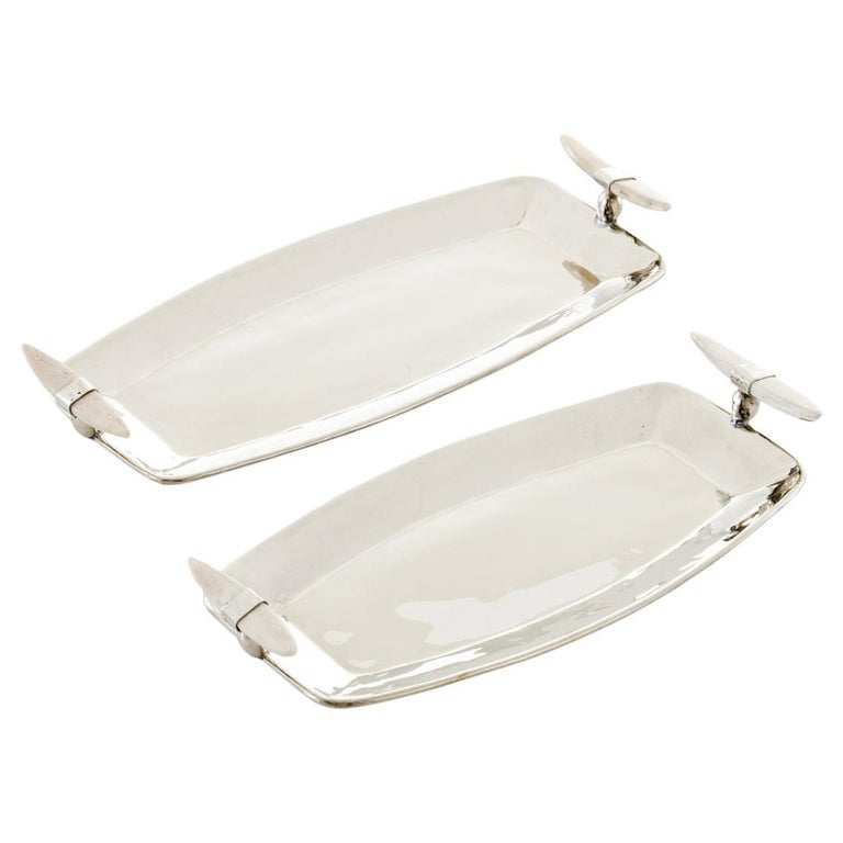 Cerro Set Semi Oval Small and Medium Trays, Cream Bone and Alpaca ...