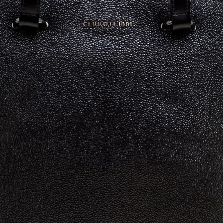 Cerruti 1881 Black Textured Leather Tote For Sale at 1stDibs