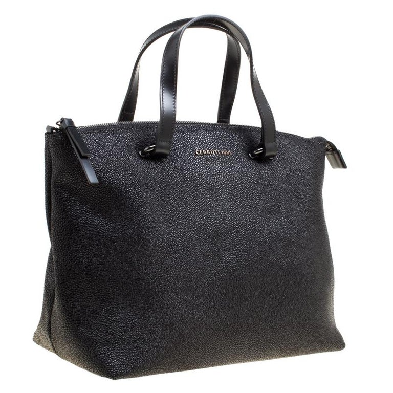 Cerruti 1881 Black Textured Leather Tote For Sale at 1stDibs