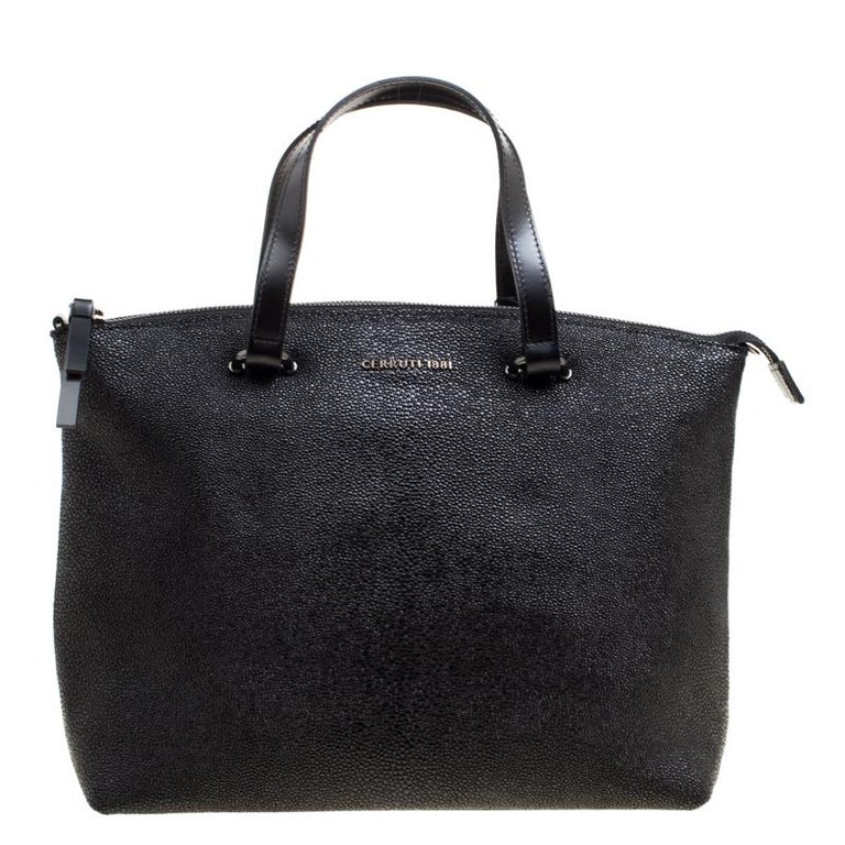 Cerruti 1881 Black Textured Leather Tote For Sale at 1stDibs